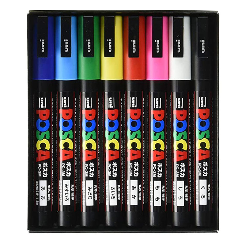 Mitsubishi Uni Posca PC-3M 8C Paint Marker Pen Fine Point 8 Color Set ...